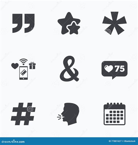 Quote Asterisk Footnote Icons Hashtag Symbol Stock Vector