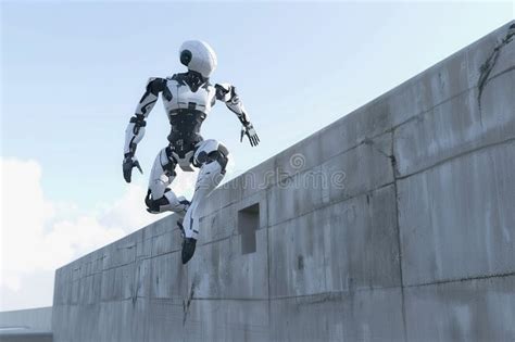Humanoid Robot Practicing Parkour Ai Generated Stock Illustration