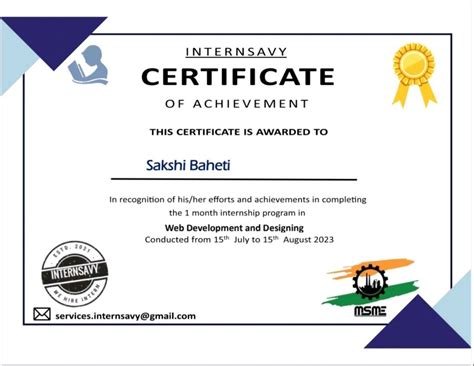 Sakshi Baheti On Linkedin Internship Internsavy Acheivement Completed
