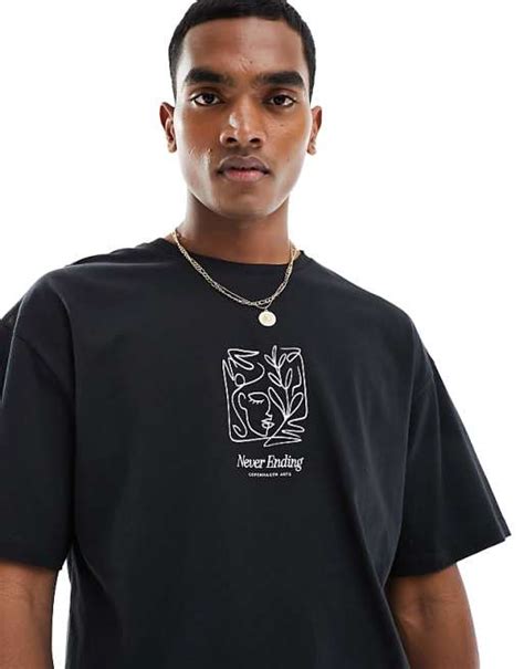 Jack And Jones Oversized T Shirt With Never Ending Chest Print In Black