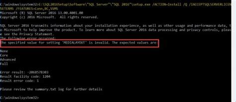 SQL SERVER How To Install SSMS From Command Line Error The Specified Value For Setting