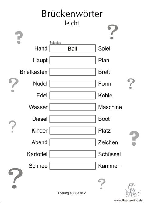 Brückenwörter Rätsel mit Lösungen