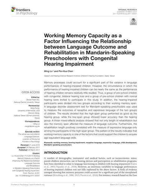 Pdf Working Memory Capacity As A Factor Influencing The Relationship