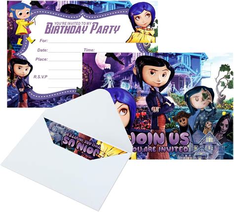 Amazon Humicide Pack Coraline Birthday Invitation Cards With Envelopes Coraline