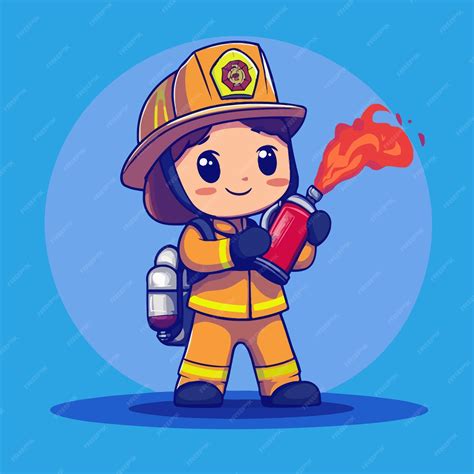 Cute Firefighter Using Fire Extinguisher Vector Premium Ai Generated