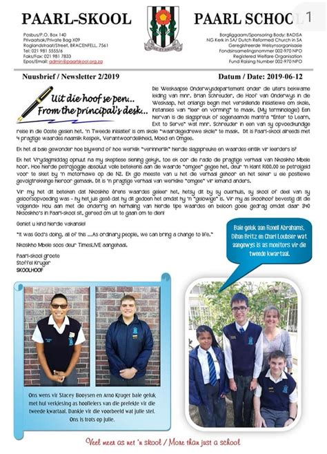Die Paarl Skool Nuusbrief Wat Paarl Skoolpaarl School Facebook