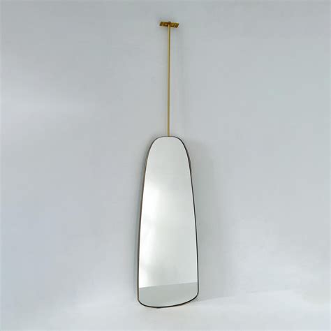 Art Deco Ceiling Suspended Organic Shaped Mirror With Brass Frame For