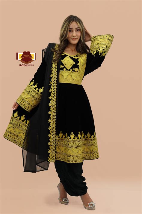 Afghan New Desgin Gand E Afghani Black Velvet And Yellow Chirma Etsy