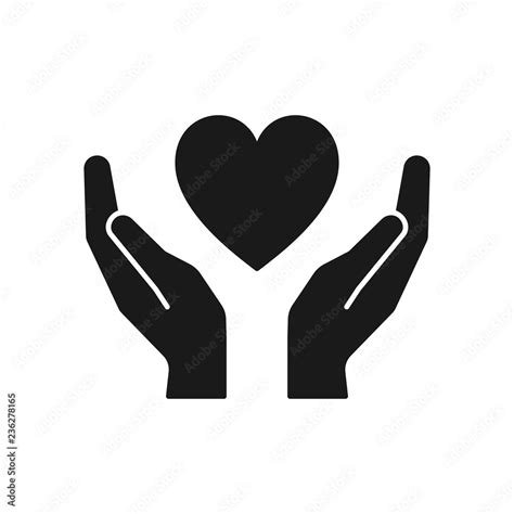 Black Isolated Icon Of Heart In Hands On White Background Silhouette