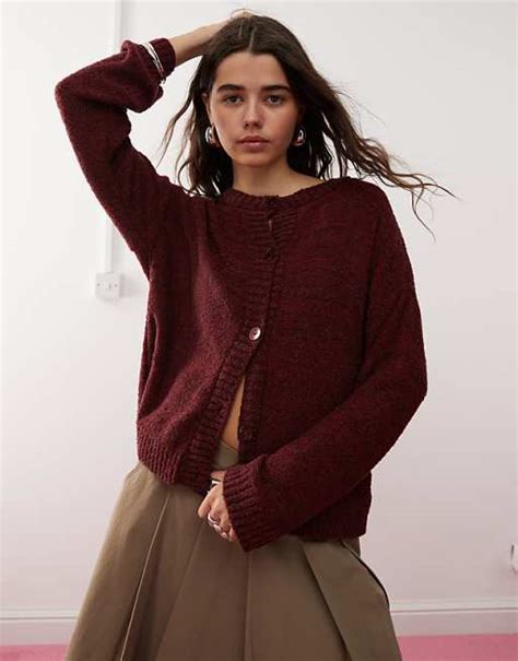 Reclaimed Vintage Boxy Cardigan In Burgundy Asos