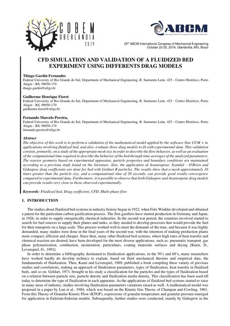 Pdf Cfd Simulation And Validation Of A Fluidized Bed Experiment Using
