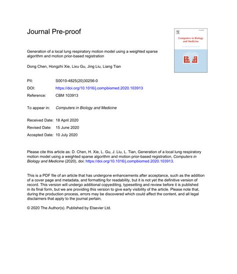 Pdf Generation Of A Local Lung Respiratory Motion Model Using A Weighted Sparse Algorithm And