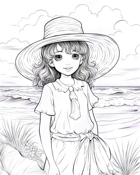 Un Dibujo De Una Chica En La Playa Con Un Sombrero Que Dice Que Es Una