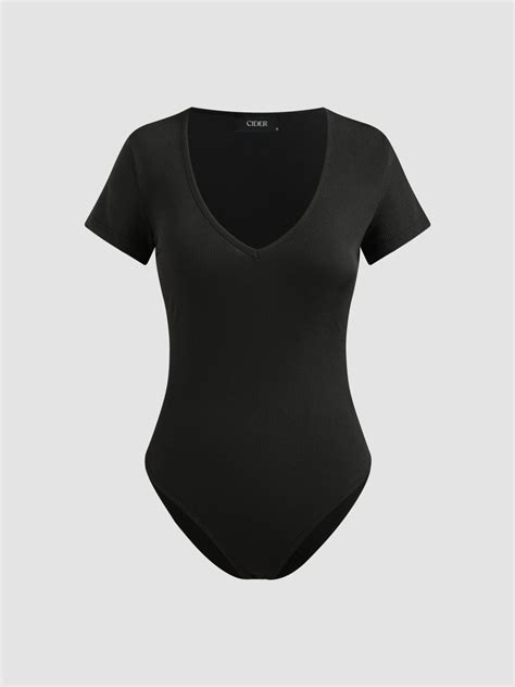 V Neck Short Sleeve Bodysuit For Daily Casual