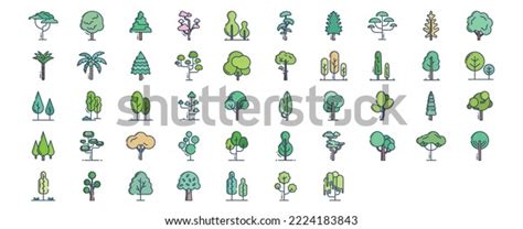 Collection Icons Related Tree Including Icons Stock Vector Royalty