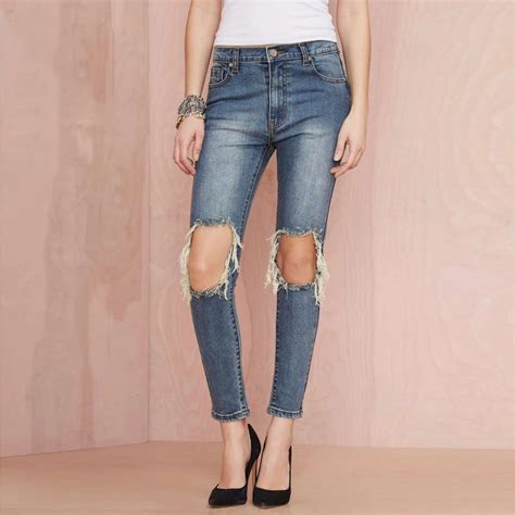 CHENS SISTER Women Casual Destroyed Ripped Distressed Skinny Denim