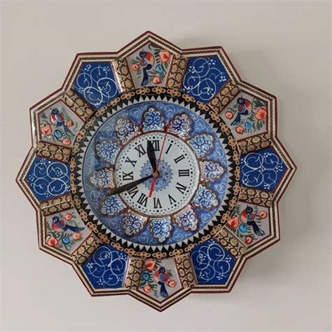 خرید و قیمت ساعت خاتم کاری شده با صفحه مینا کاری اندازه 37 سانتی متری ارسال رایگان از غرفه