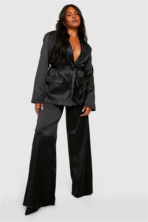 Plus Satin Tailored Wide Leg Trousers Boohoo Uk