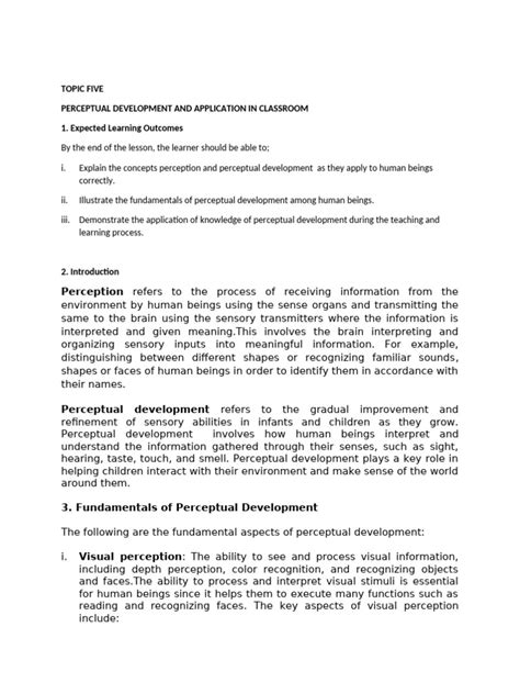 Topic Six Perceptual Development And Applicationdocx Pdf Perception Senses