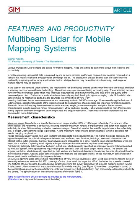 Pdf Multibeam Lidar For Mobile Mapping Systems