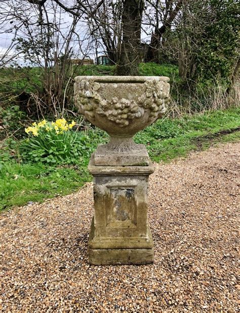 Patinated Goblet Urn And Pedestal Garden Urns Urn Garden Items