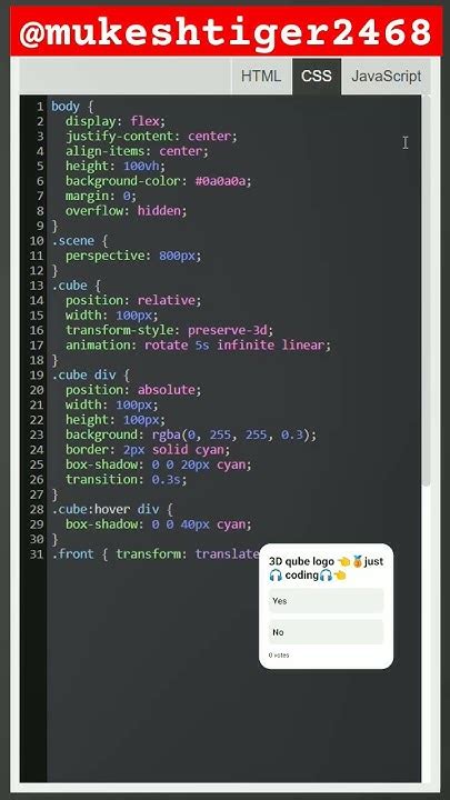 Morning⌚ Time🎧 Coding🏆 3d Qube Logo👈 Html Css Js Tranding 🎓🥉programming 🎧shorts👈
