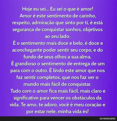 Hoje Eu Sei Eu Sei O Que é Amor Amor é Este Sentimento De