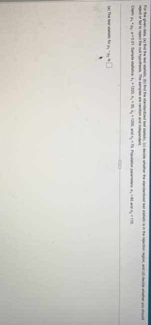 Solved For The Given Data A Find The Test Statistic