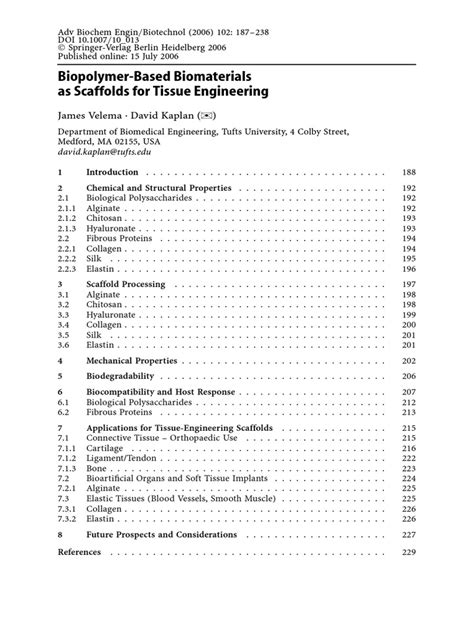 Biopolymerbased Biomaterials As Scaffolds For Tissue Engineering Pdf Tissue Engineering