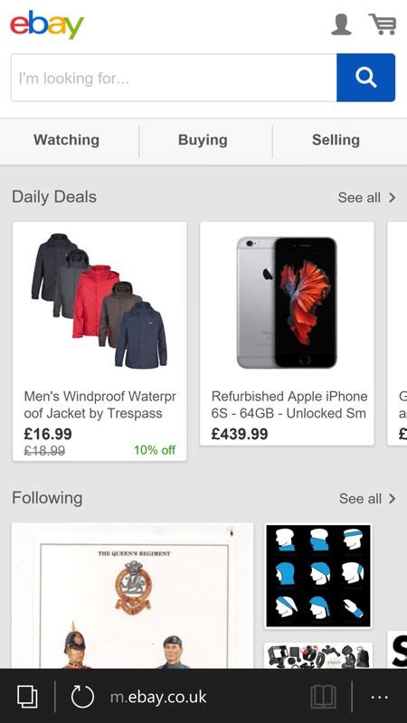 Using EBay On Windows 10 Mobile