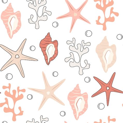 Premium Vector Seamless Pattern With Pastel Seashells Starfishes And