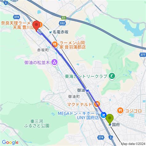 国府駅から豊川市音羽文化ホール ウィンディアホールへのルートマップ Mdata