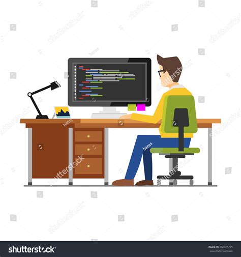 programmer workspace programming development person working stock