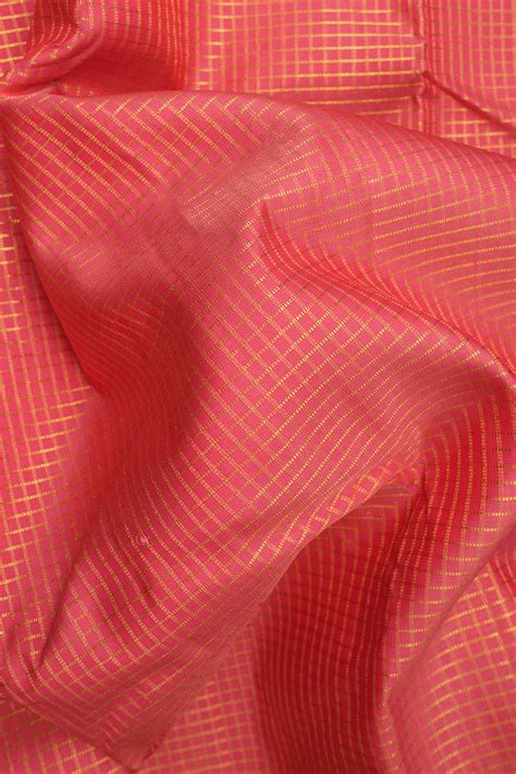 Zari Checked Design Coral Orange Kanchipuram Silk Saree Sundari Silks
