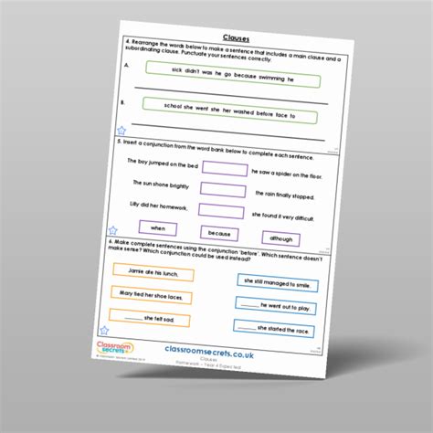Year 4 Clauses Homework Resource Classroom Secrets