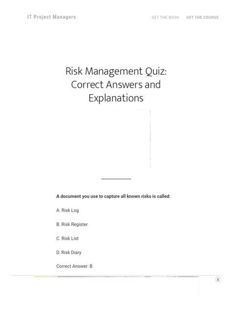 Risk Management Quiz Correct Answers And Explanations Pdf Risk