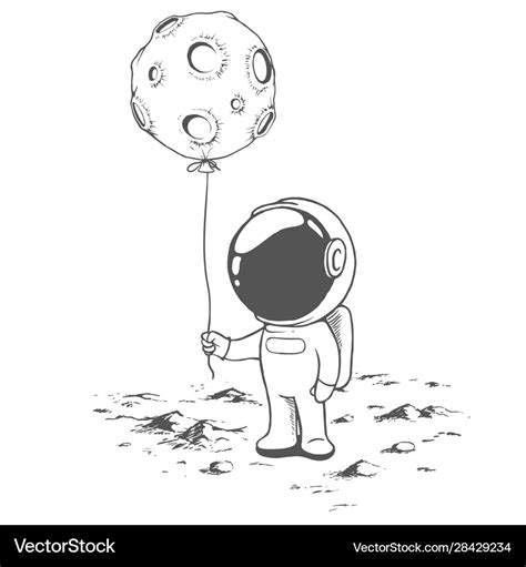 Cute Astronaut Keeps A Balloon Like Moon Vector Image