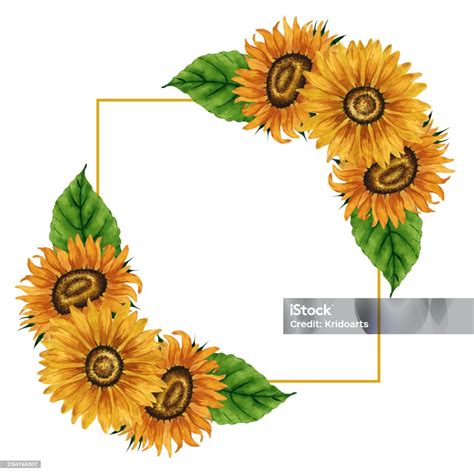 수채화 해바라기 코너 프레임입니다 노란색 꽃이 있는 사각형 프레임입니다 여름 꽃 구성 가을의 꽃꽂이 손으로 그린 식물 그림 엽서 초대장 인사말 가을에 대한 스톡 벡터 아트