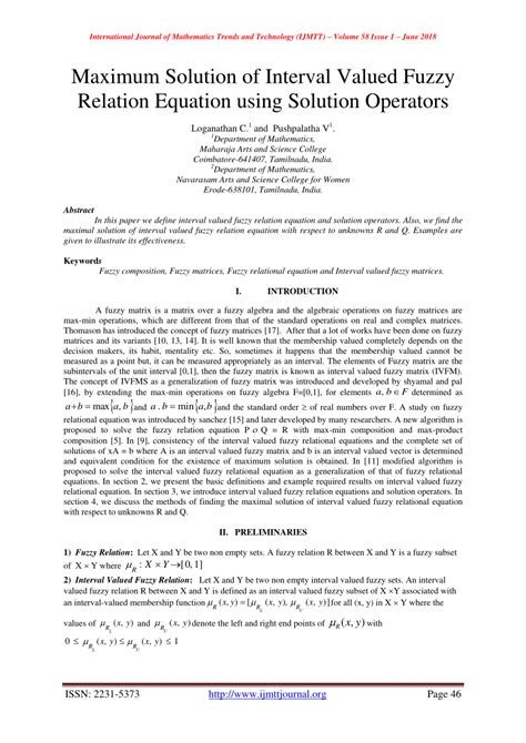 Pdf Maximum Solution Of Interval Valued Fuzzy Relation Equation Using