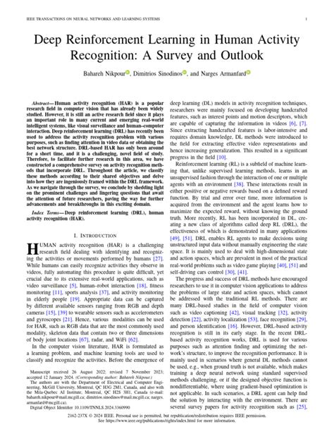 Deep Reinforcement Learning In Human Activity Recognition A Survey And Outlook Pdf