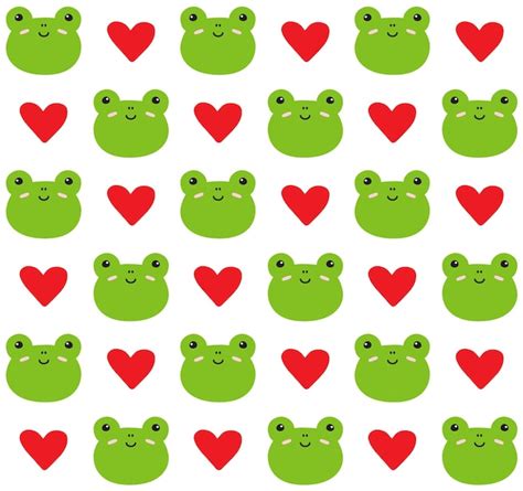 Patrón Sin Costura Vectorial De Cara De Rana Con Corazones Vector Premium