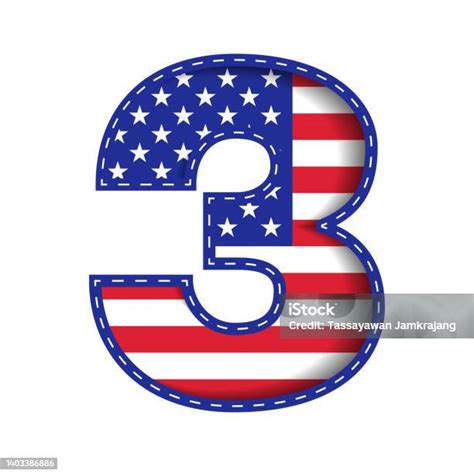 3 숫자 숫자 문자 편지 미국 독립 현충일 미국 문자 글꼴 블루 네이비 레드 스타 스트라이프 국기 흰색 배경 3d 종이 컷 아웃 벡터 일러스트 레이 션 3에 대한 스톡 벡터