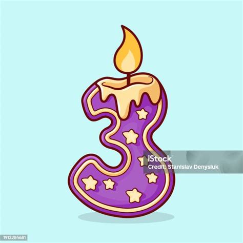 벡터 귀여운 생일 촛불 숫자 3 그림 만화 낙서 평면 다채로운 라인 아트 벡터 디자인 고립 된 개체 아이콘의 모양 귀여운에 대한