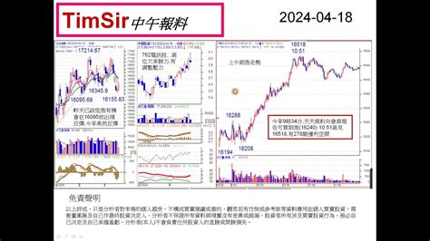 Tim Sir中午報料 2024 04 18 昨天已說恆指有機會在16095前出現反彈今早果然反彈 Youtube