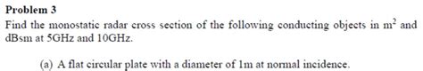 Solved Problem 3 Find The Monostatic Radar Cross Section Of