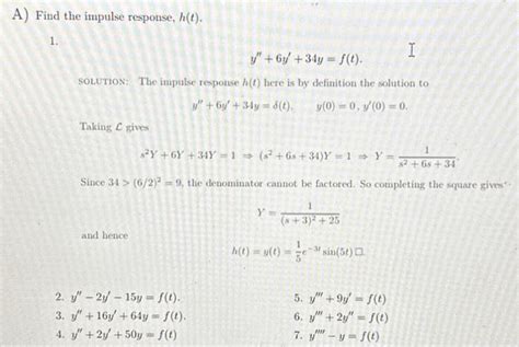 Solved A Find The Impulse Response Ht 1