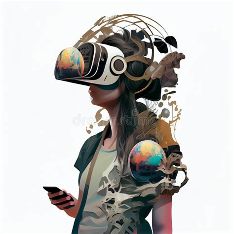 Metaverse Technology Concept Woman With Vr Virtual Reality Goggles