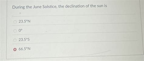 Solved During The June Solstice The Declination Of The Sun