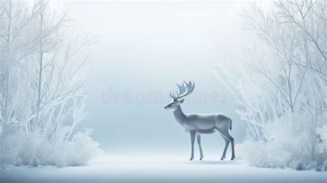 A Majestic Deer Stands Alone In A Tranquil Snowy Forest Winter