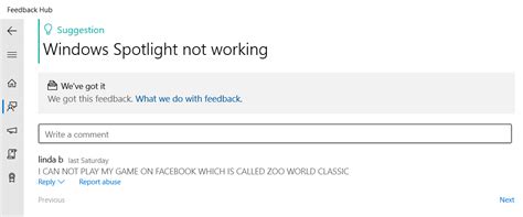 From The Windows 10 Feedback Hub App Roldpeoplefacebook